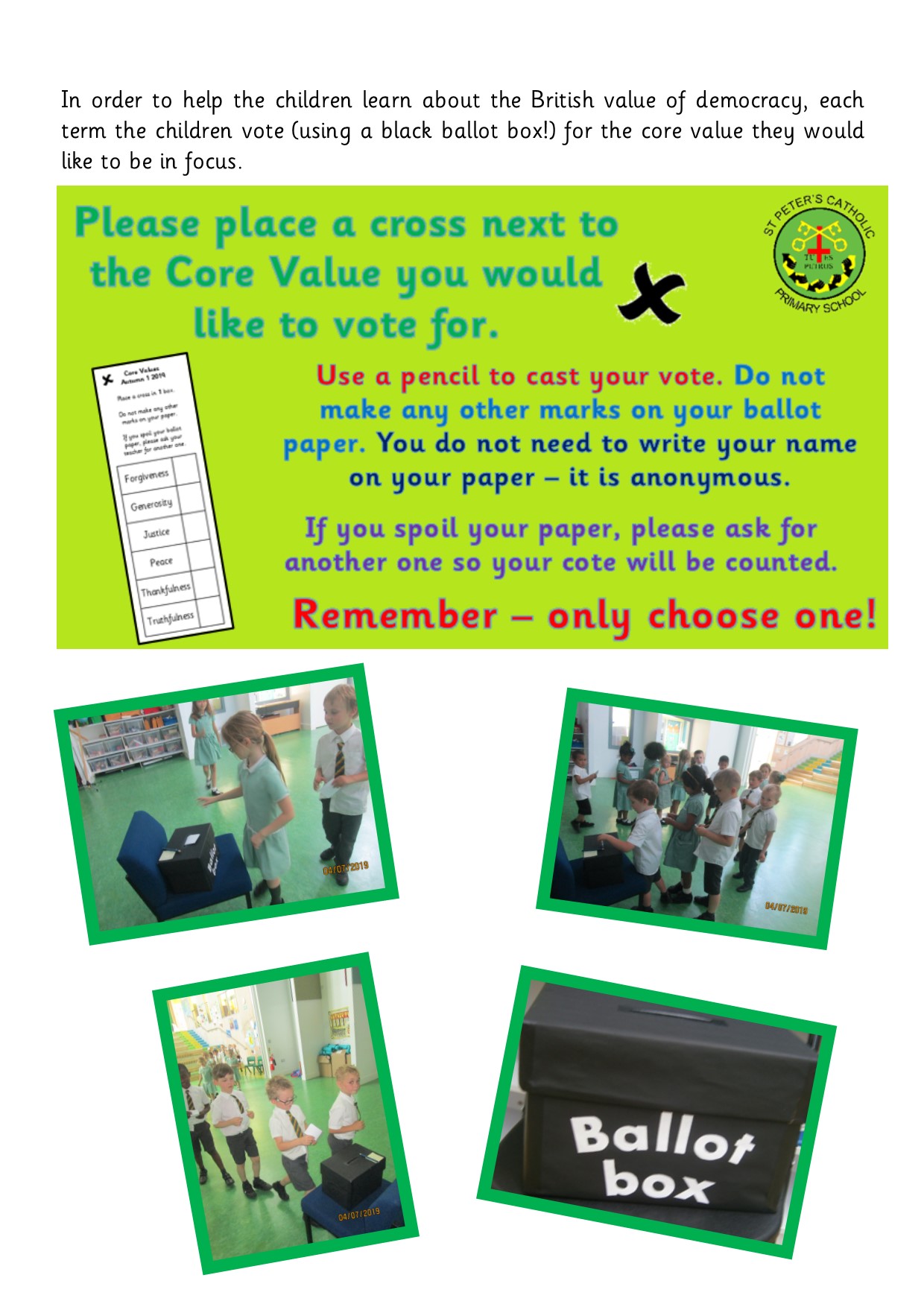 Core Values Galleries > St. Peter`s Catholic Primary School